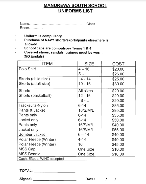 Uniform And Stationery – Manurewa South School